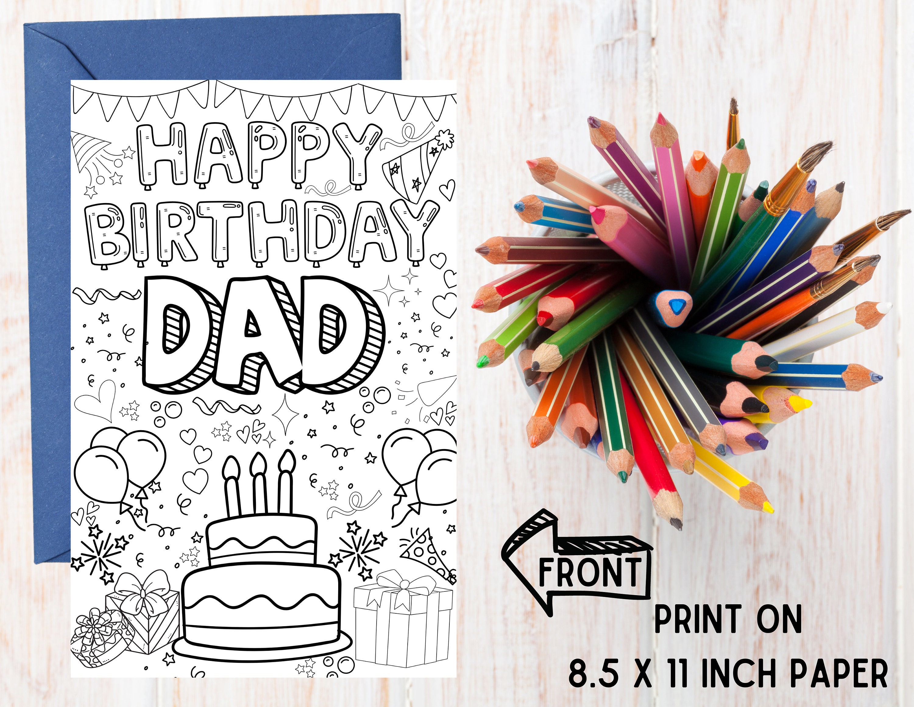 Happy Birthday Dad Coloring Card for Kids Printable Instant Digital ...