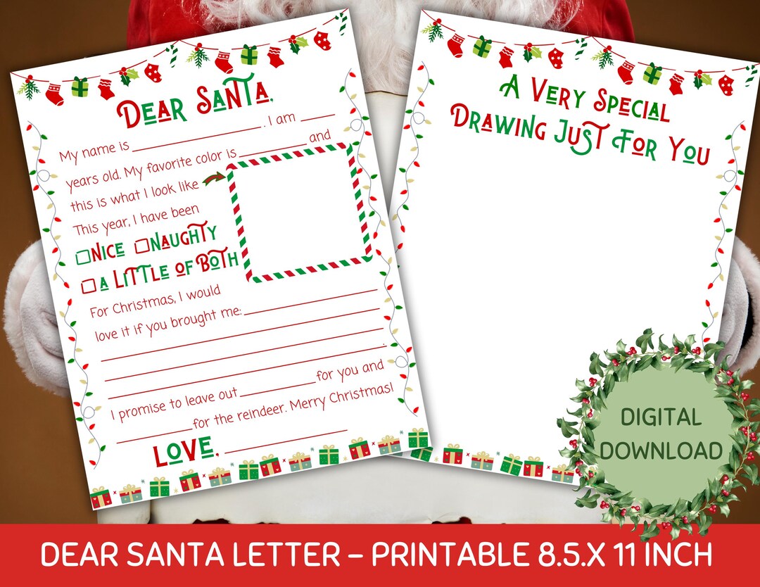 Dear Santa Letter & Drawing Page: Christmas Wish List (printable ...