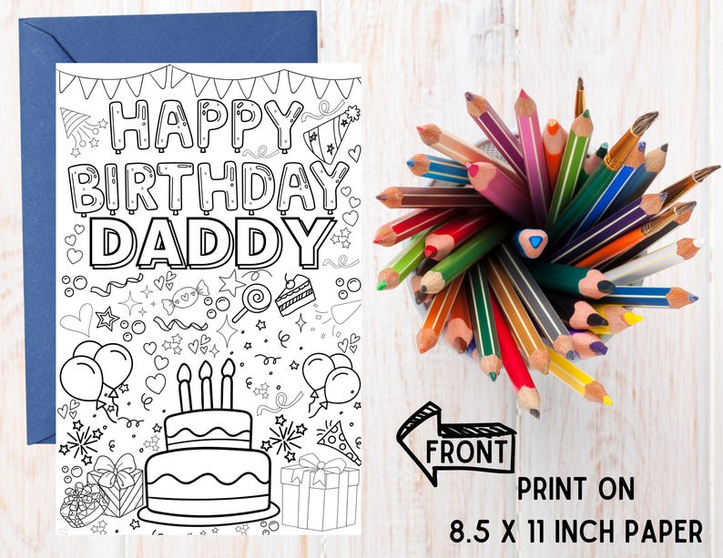 Happy Birthday Daddy Coloring Card for Kids Printable Instant Digital ...