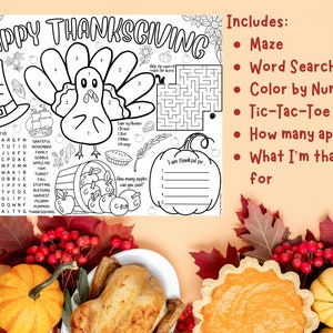 Thanksgiving Kids Activity Sheet: Printable Coloring Placemat (digital ...