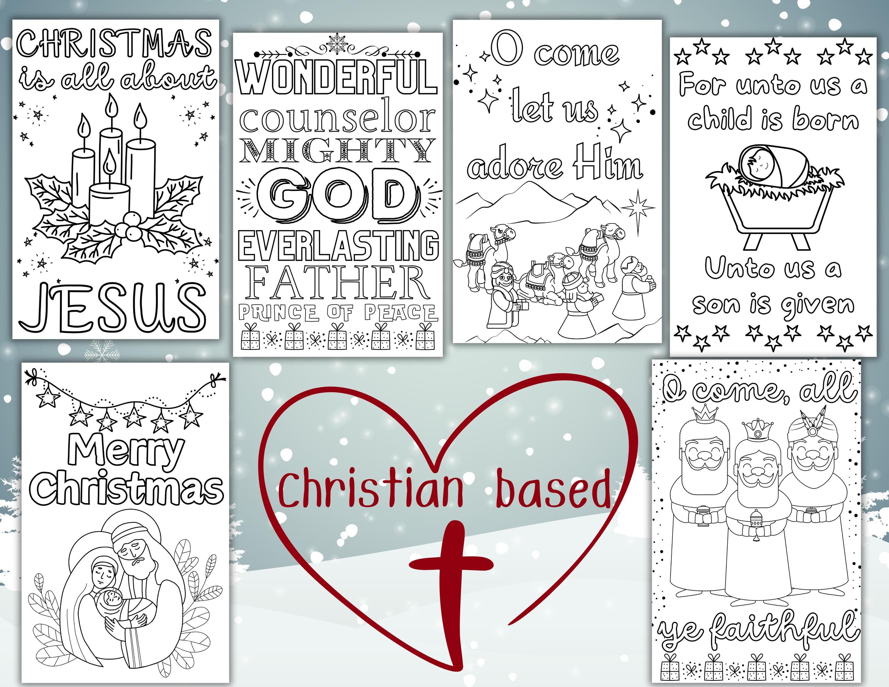 Religious Christmas Coloring Cards for Kids: Set of 14 (digital ...