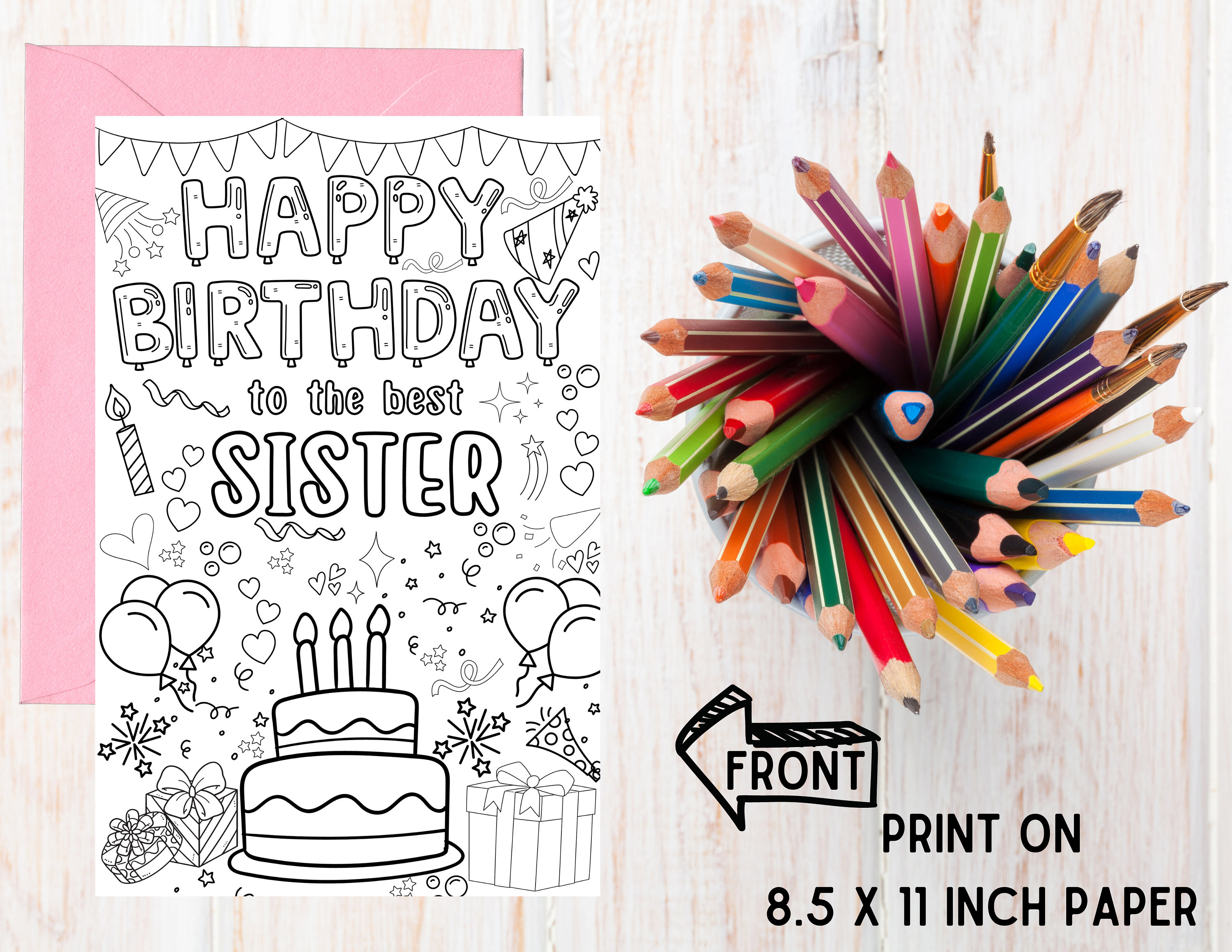 Sister Happy Birthday to the Best Sister Coloring Card for Kids ...