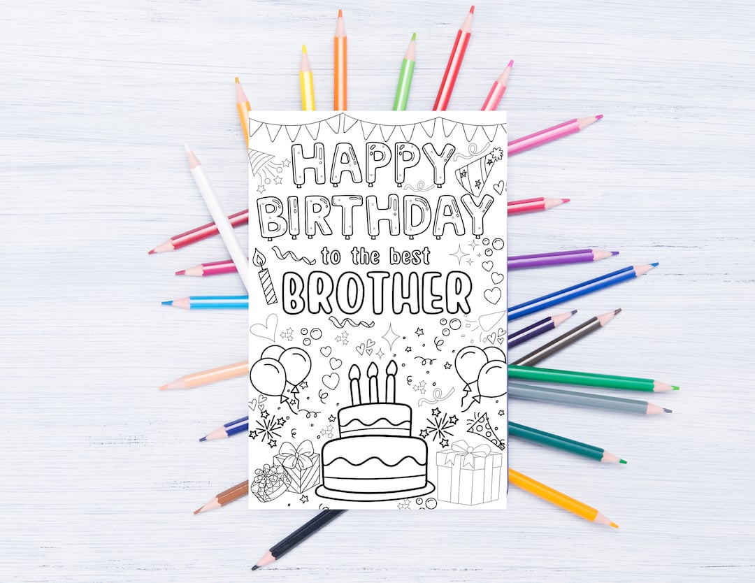 Brother Birthday Coloring Card: Printable Gift for Kids (digital ...