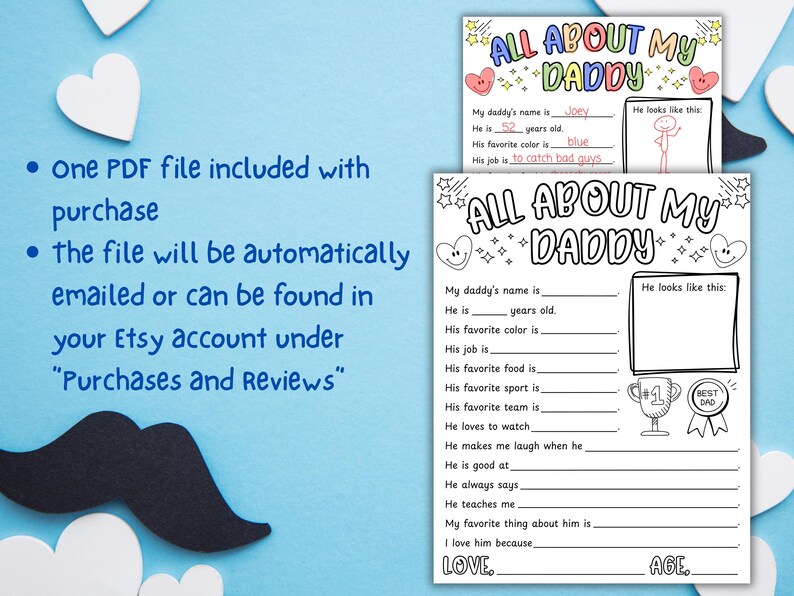 All About My Daddy Printable for Kids Coloring - Instant Digital ...