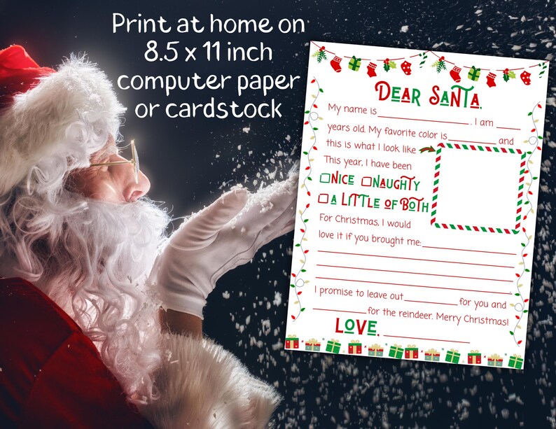 Dear Santa Letter & Drawing Page: Christmas Wish List (printable ...