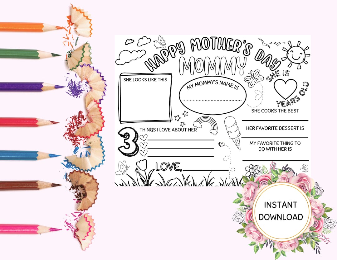 Happy Mother's Day Mommy Kids Coloring Fillable Printable Instant ...