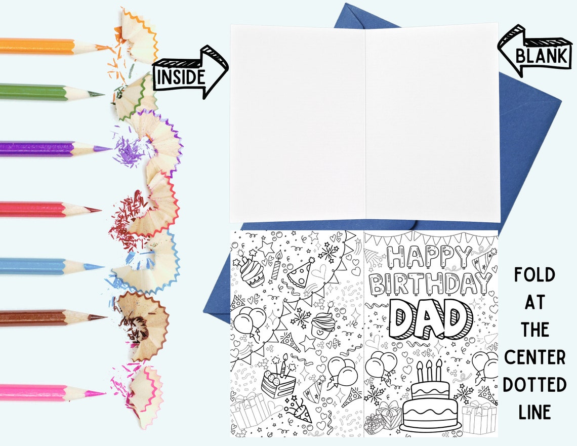 Happy Birthday Dad Coloring Card for Kids Printable Instant Digital ...