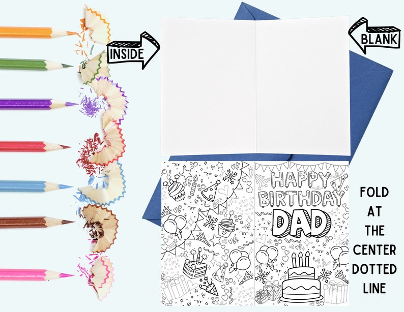 Happy Birthday Dad Coloring Card for Kids Printable Instant Digital ...