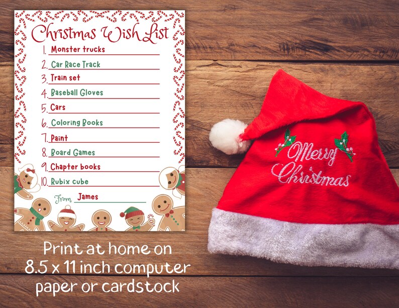 Gingerbread Christmas Wish List for Santa (printable Digital Download ...