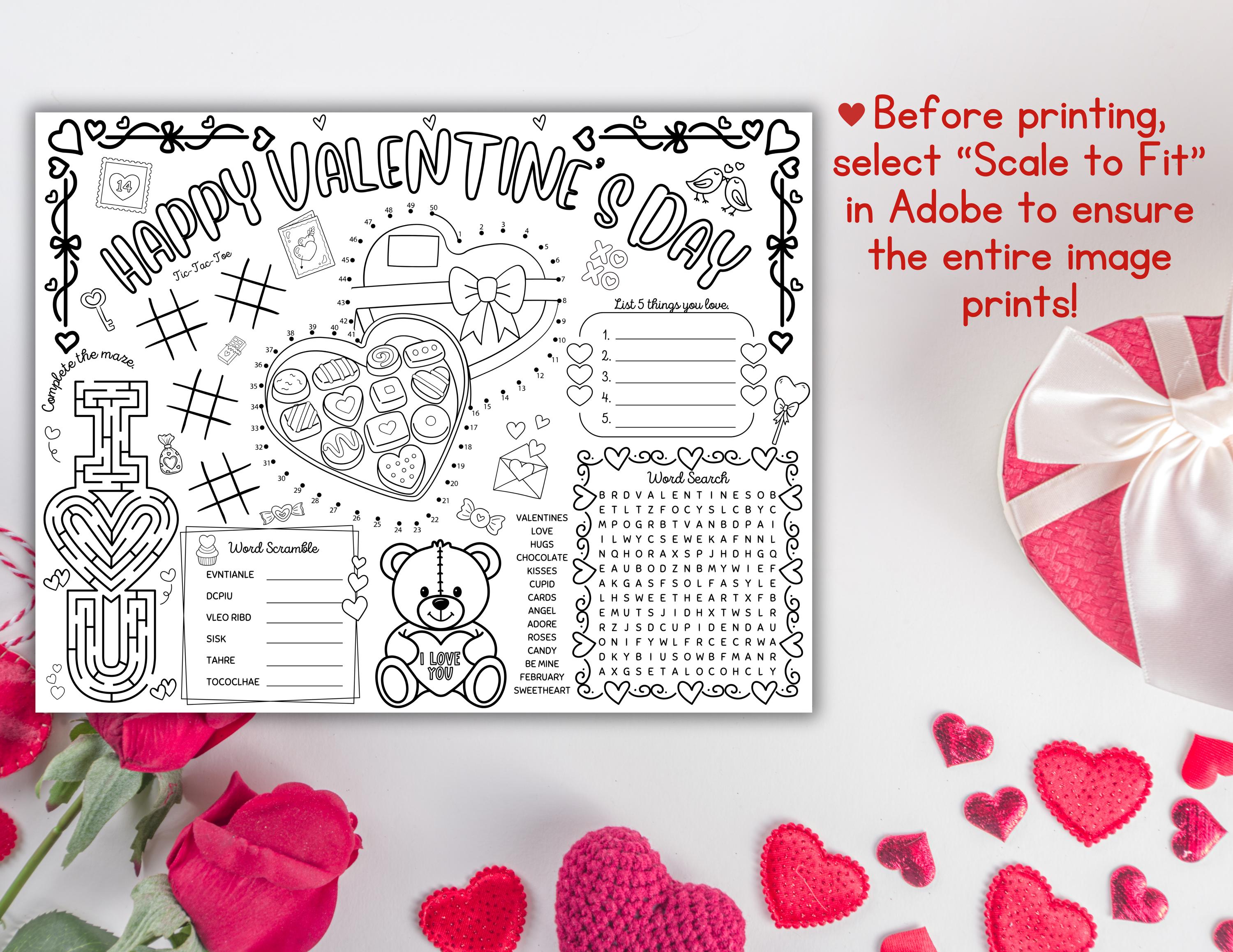 Valentine's Day Kids Activity Sheet: Maze, Word Search (digital ...