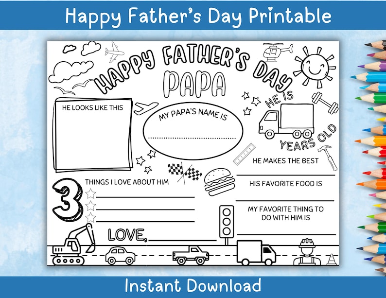 Papa Happy Father's Day Printable Kids Coloring Fillable Printable ...