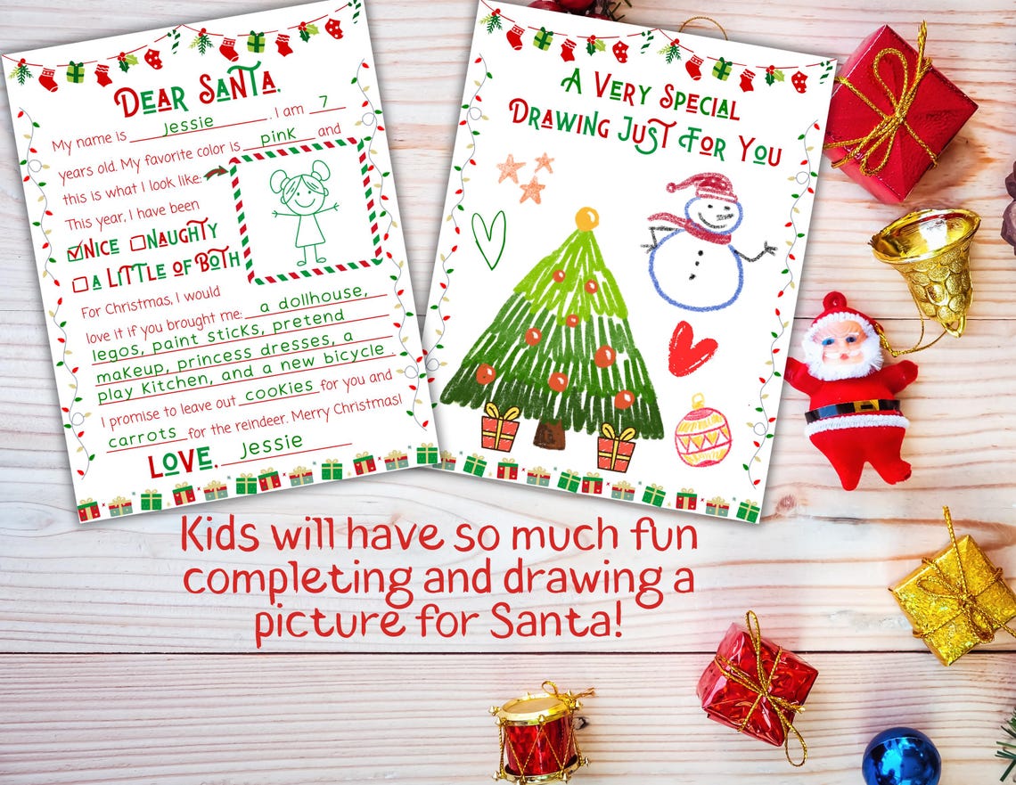 Dear Santa Letter & Drawing Page: Christmas Wish List (printable ...