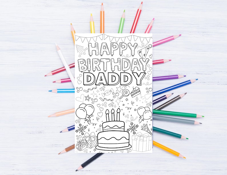 Happy Birthday Daddy Coloring Card for Kids Printable Instant Digital ...