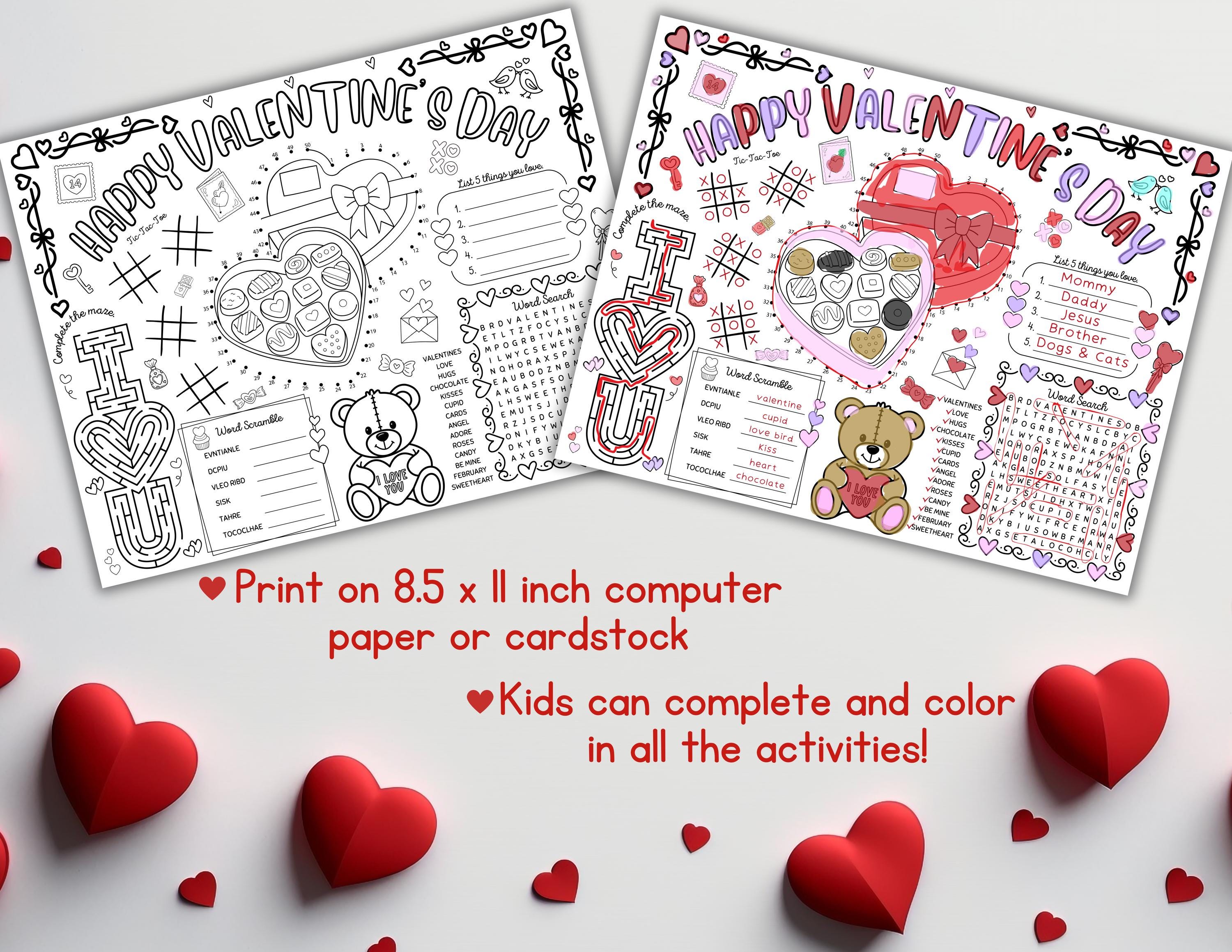 Valentine's Day Kids Activity Sheet: Maze, Word Search (digital ...