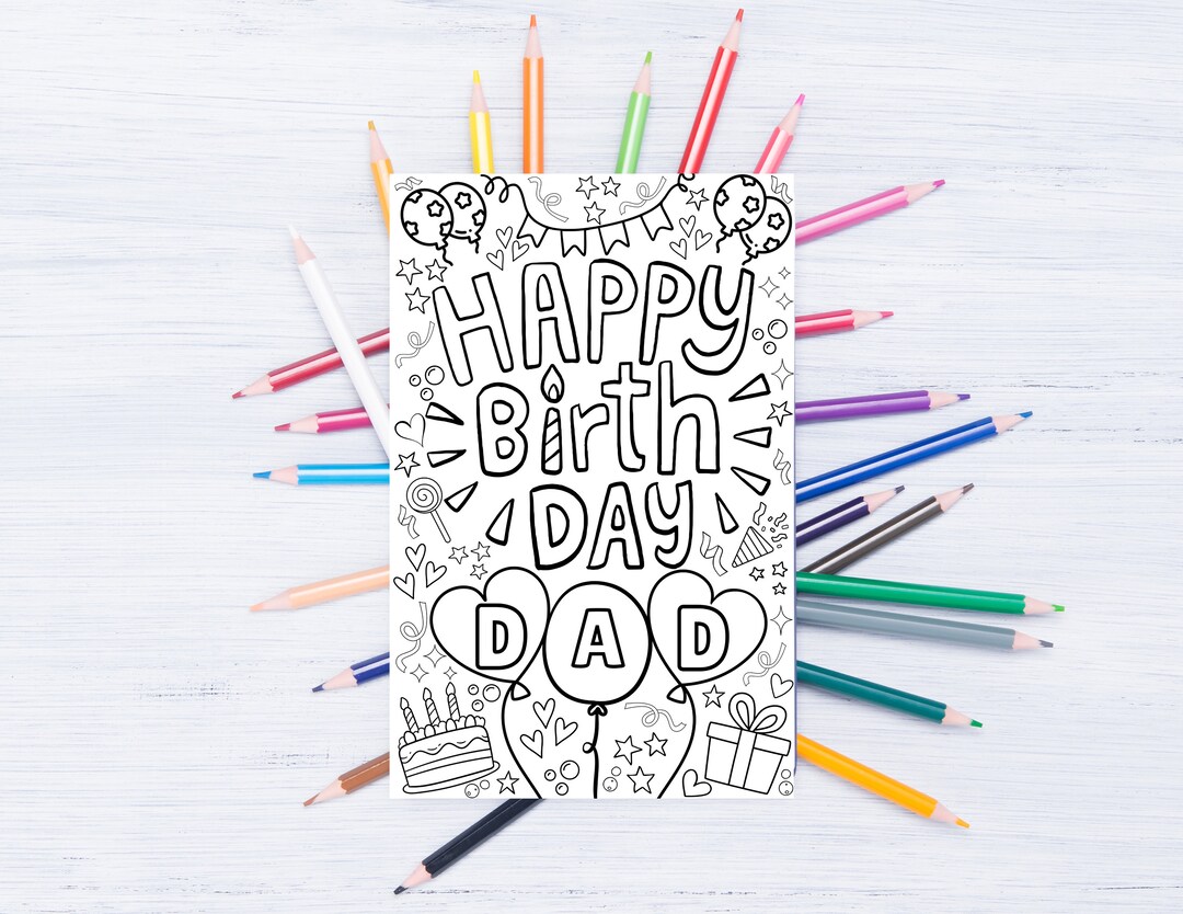 Happy Birthday Dad Coloring Card for Kids Printable Instant Digital ...