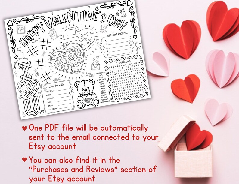 Valentine's Day Kids Activity Sheet: Maze, Word Search (digital ...