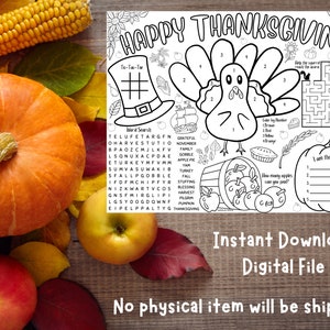 Thanksgiving Kids Activity Sheet: Printable Coloring Placemat (digital ...