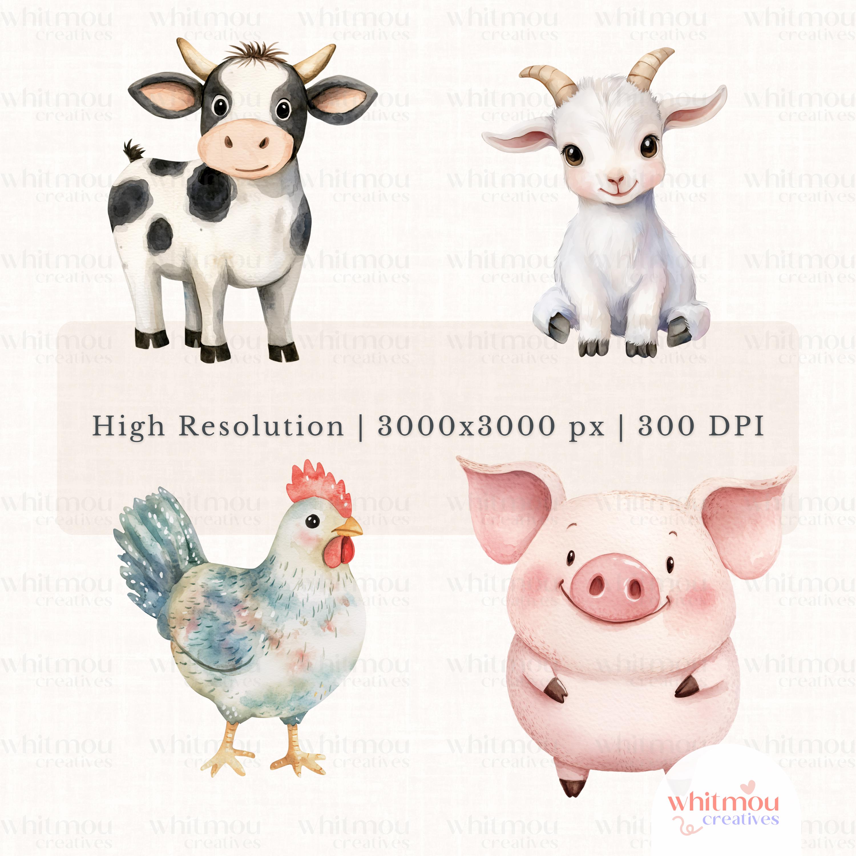 Watercolor Little Farm Clipart Bundle Cute Farmers Clipart Baby Farm ...