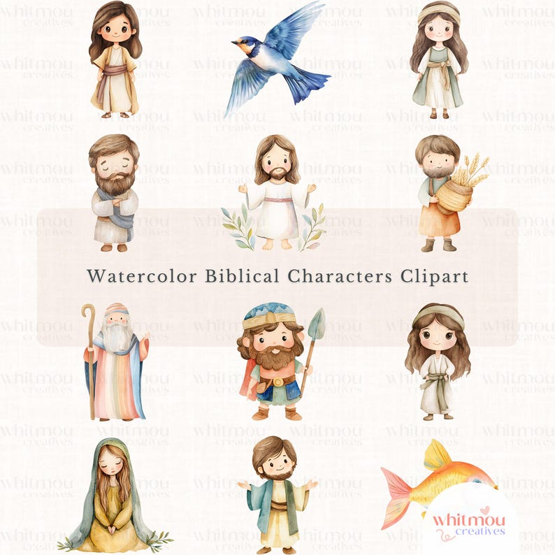 Watercolor Biblical Characters Clipart: Christian PNG Bundle ...