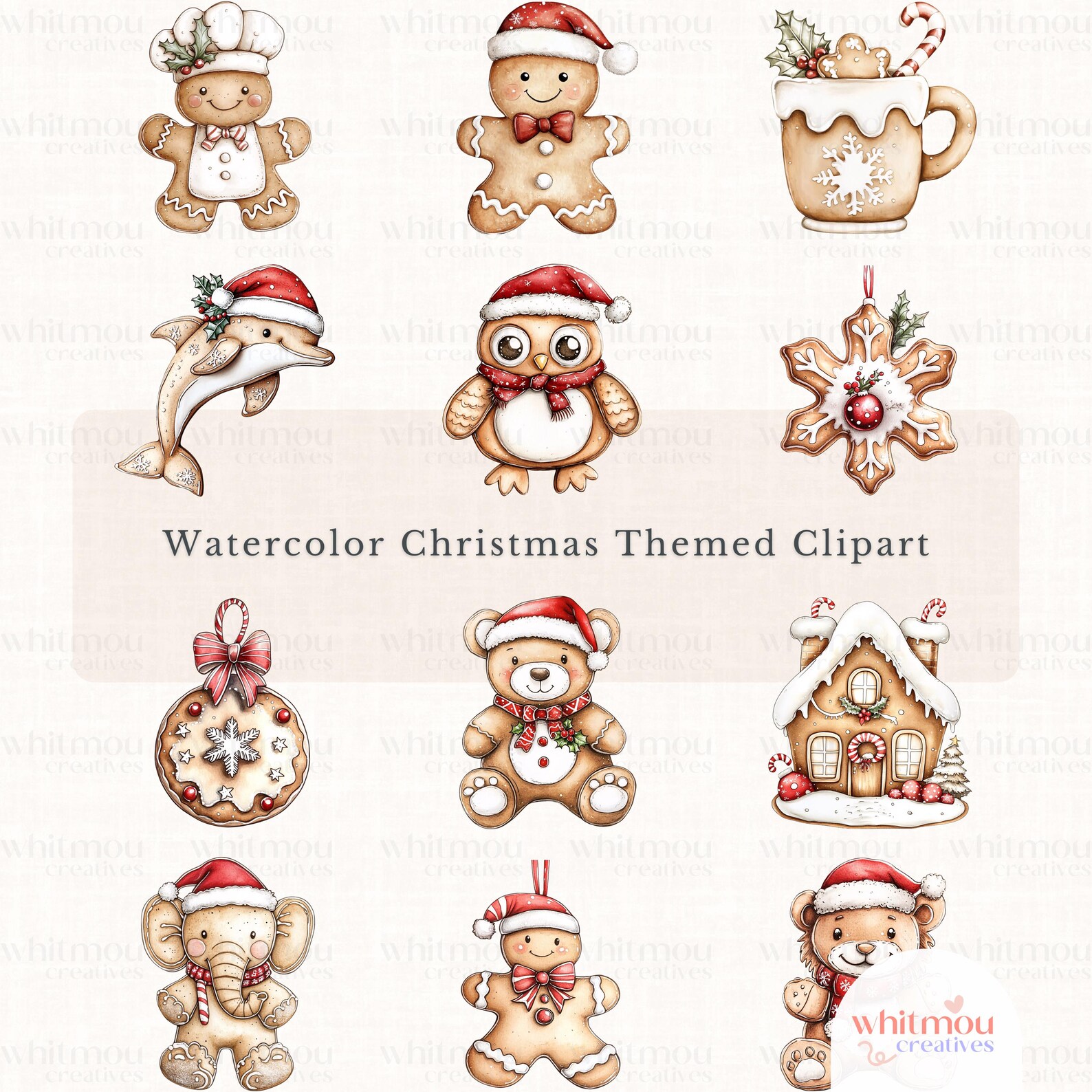 Watercolor Gingerbread Clipart Bundle Commercial Use Rustic Christmas ...
