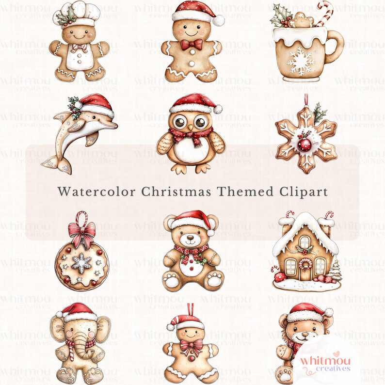 Watercolor Gingerbread Clipart Bundle Commercial Use Rustic Christmas ...