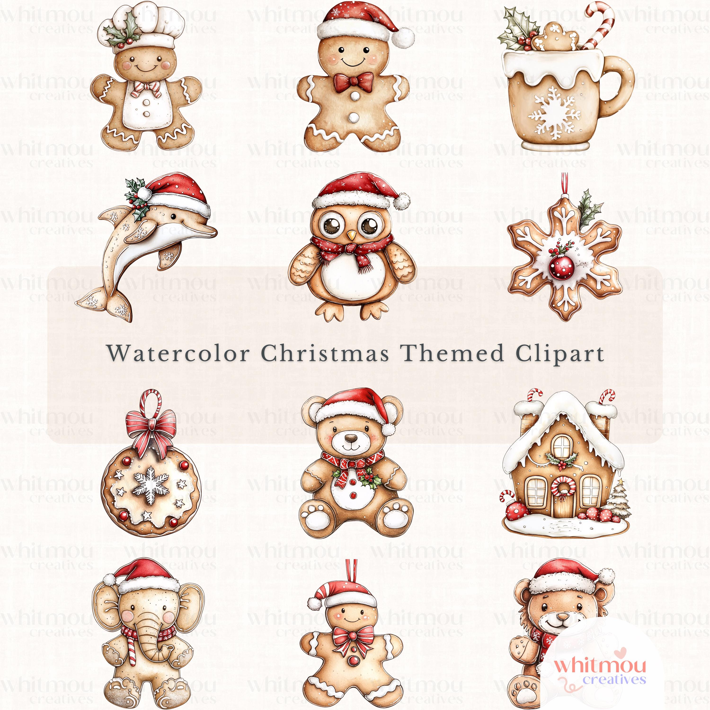 Watercolor Gingerbread Clipart Bundle Commercial Use Rustic Christmas ...