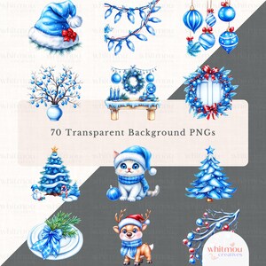 Watercolor Blue Christmas Clipart Bundle Commercial Use Rustic ...