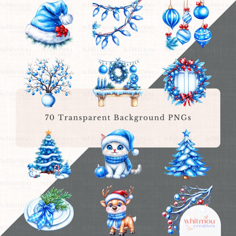 Watercolor Blue Christmas Clipart Bundle Commercial Use Rustic ...