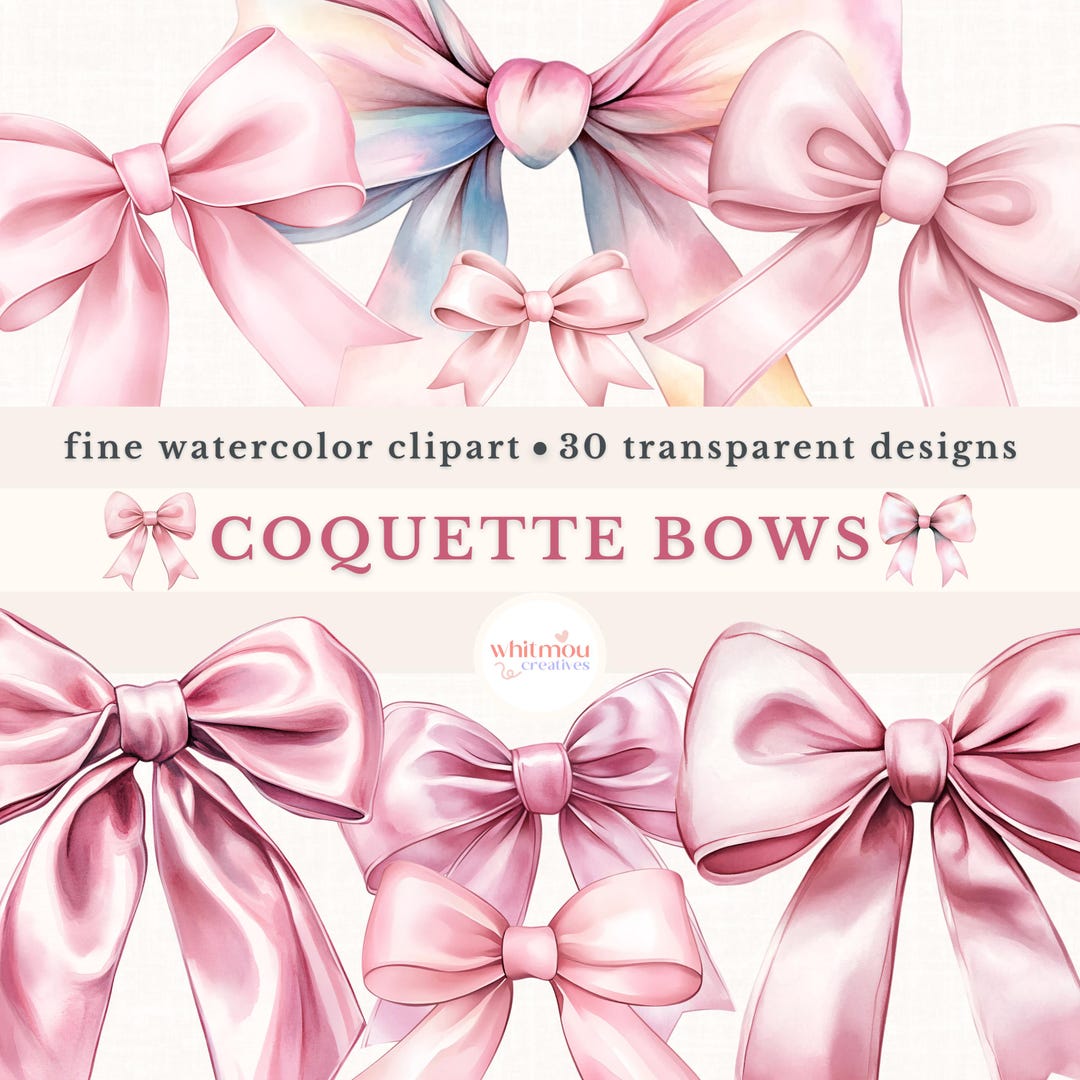 Watercolor Pink Coquette Bow Clipart Bundle (PNG, Commercial Use) - Etsy