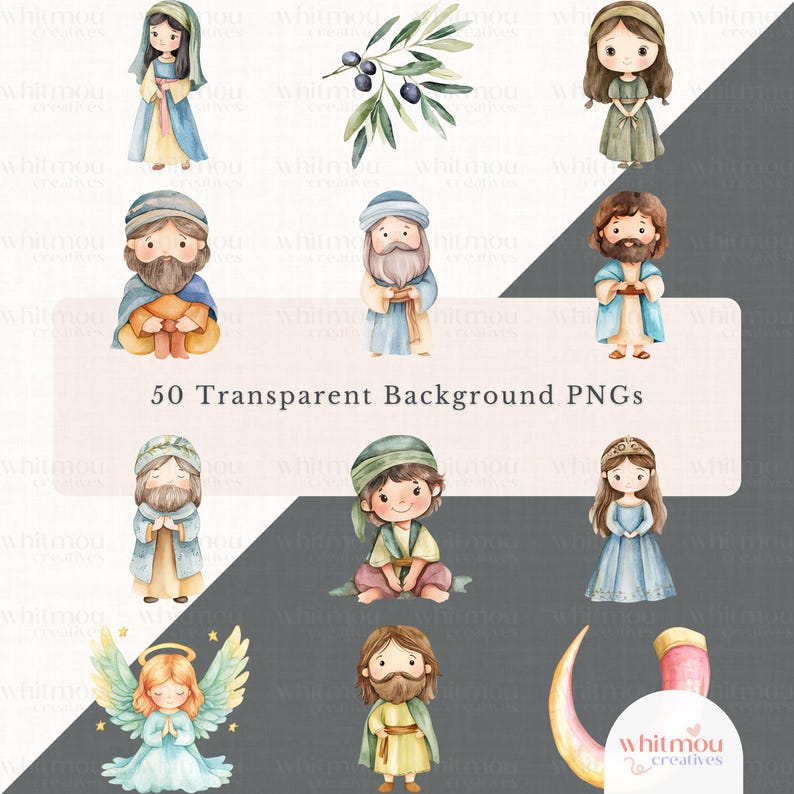 Watercolor Biblical Characters Clipart: Christian PNG Bundle ...