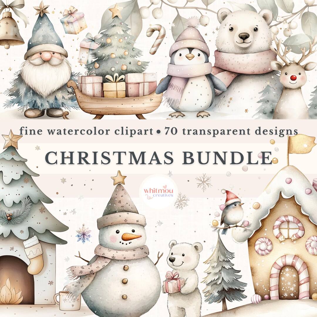 Watercolor Christmas Clipart Bundle: Rustic Winter PNG (commercial Use ...