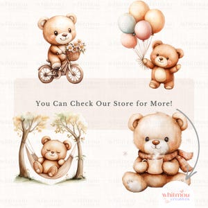Watercolor Teddy Bear Clipart Bundle: Boho Nursery PNG (digital ...