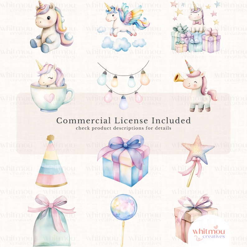 Watercolor Rainbow Unicorn Clipart Bundle Pink Unicorn Pngs Baby Shower ...