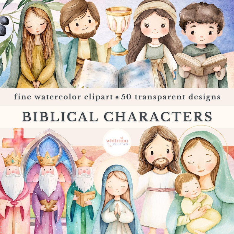 Watercolor Biblical Characters Clipart: Christian PNG Bundle ...