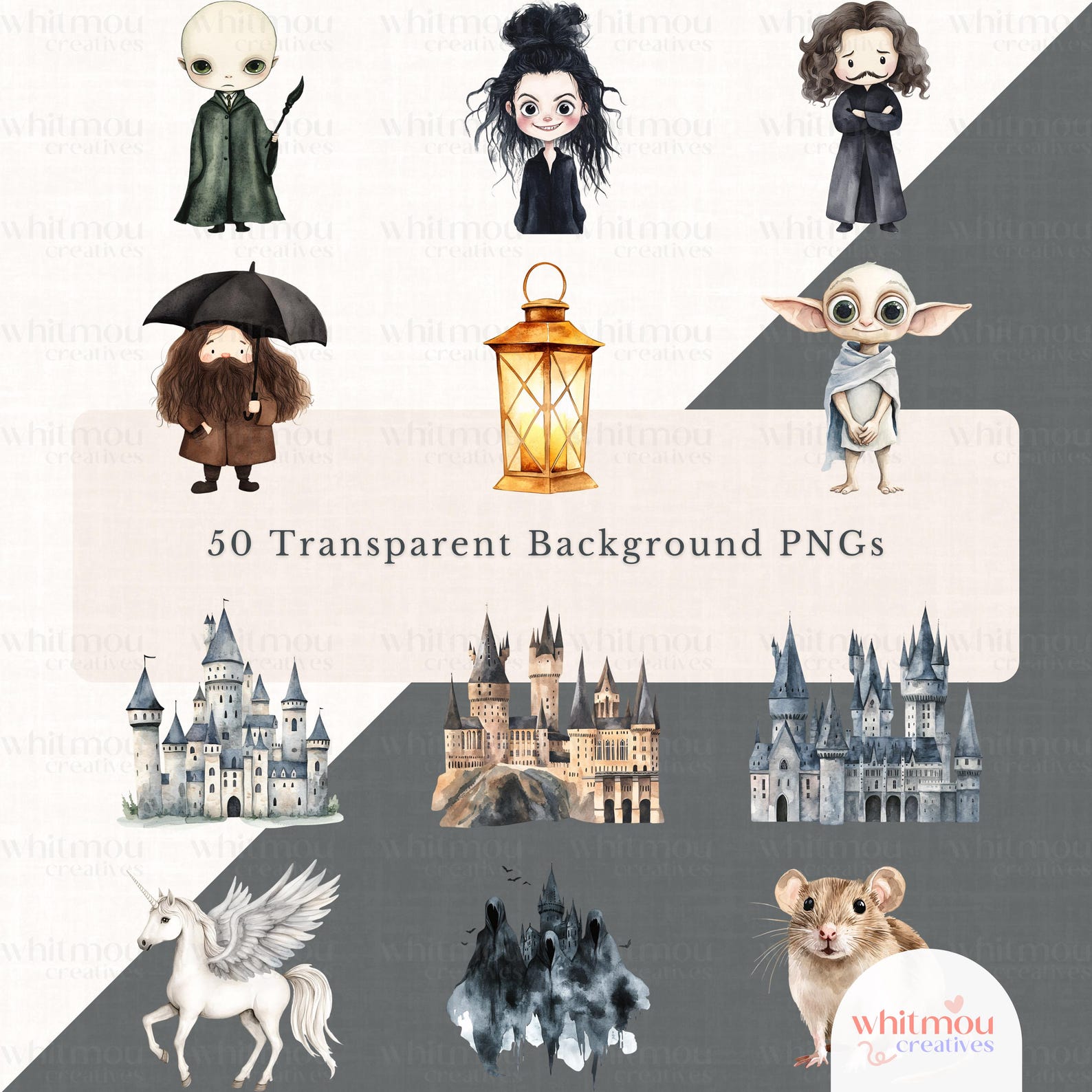 Watercolor Wizard School Clipart Bundle Fantasy Clipart Set Magician ...