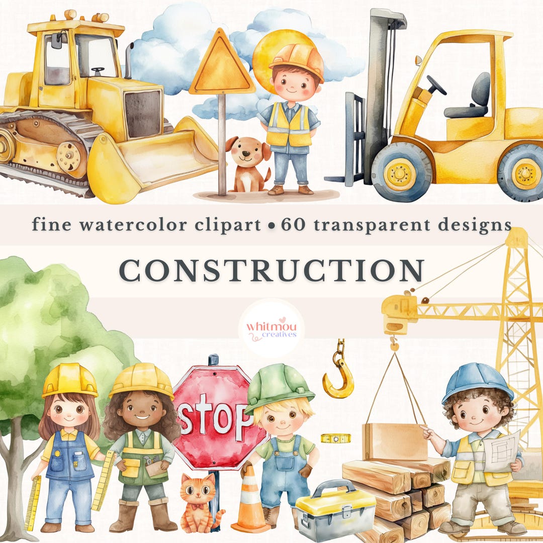 Watercolor Construction Clipart Bundle Cute Construction Workers ...
