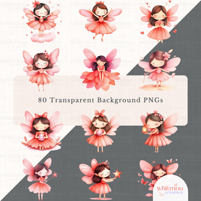 Watercolor Pink Fairy Clipart Bundle: Magical Princess PNG (digital ...