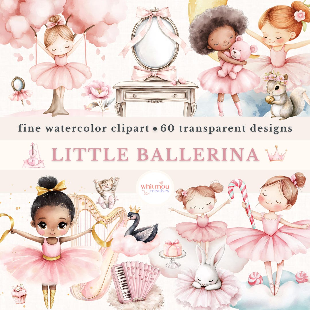 Watercolor Ballerina Clipart Pink Ballet Clipart Set Cute Ballerina Png ...