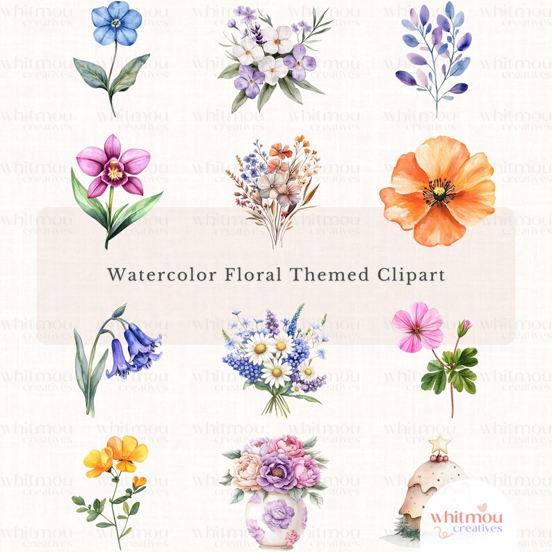 Watercolor Wildflowers Clipart Bundle: Floral PNG (commercial Use ...