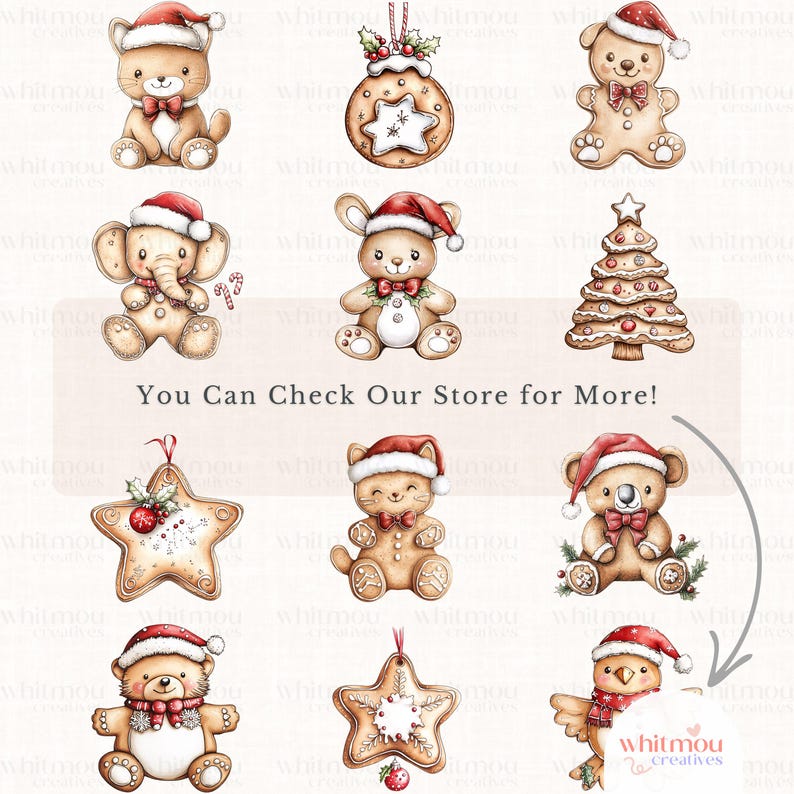 Watercolor Gingerbread Animal Clipart Bundle: Rustic Christmas PNG ...