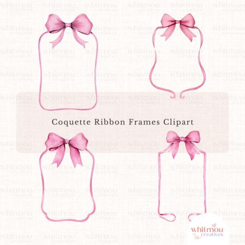 Watercolor Coquette Ribbon Frames Clipart: Pink Bow PNG Bundle ...