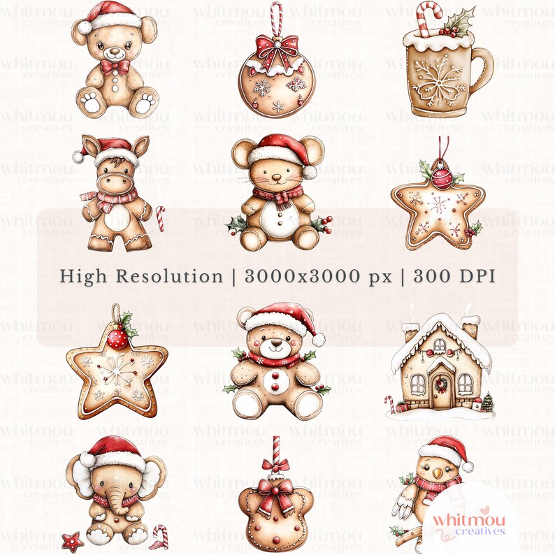 Watercolor Gingerbread Clipart Bundle Commercial Use Rustic Christmas ...
