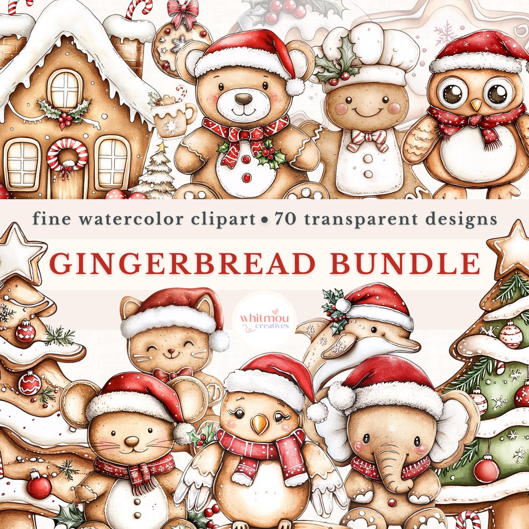 Watercolor Gingerbread Clipart Bundle Commercial Use Rustic Christmas ...