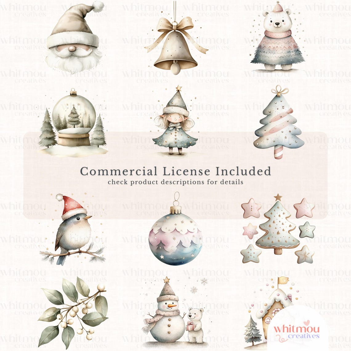 Watercolor Christmas Clipart Bundle: Rustic Winter PNG (commercial Use ...