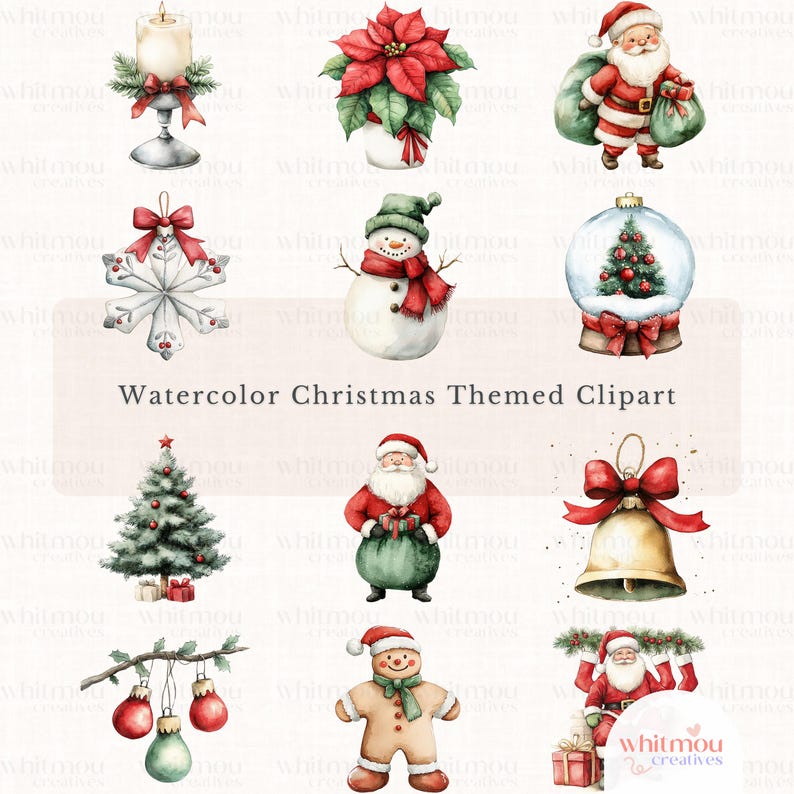 Watercolor Christmas Clipart Bundle: Rustic Holiday PNG (commercial Use ...