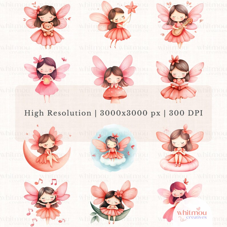 Watercolor Pink Fairy Clipart Bundle: Magical Princess PNG (digital ...