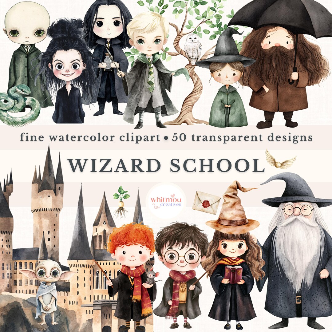 Watercolor Wizard School Clipart Bundle Fantasy Clipart Set Magician ...