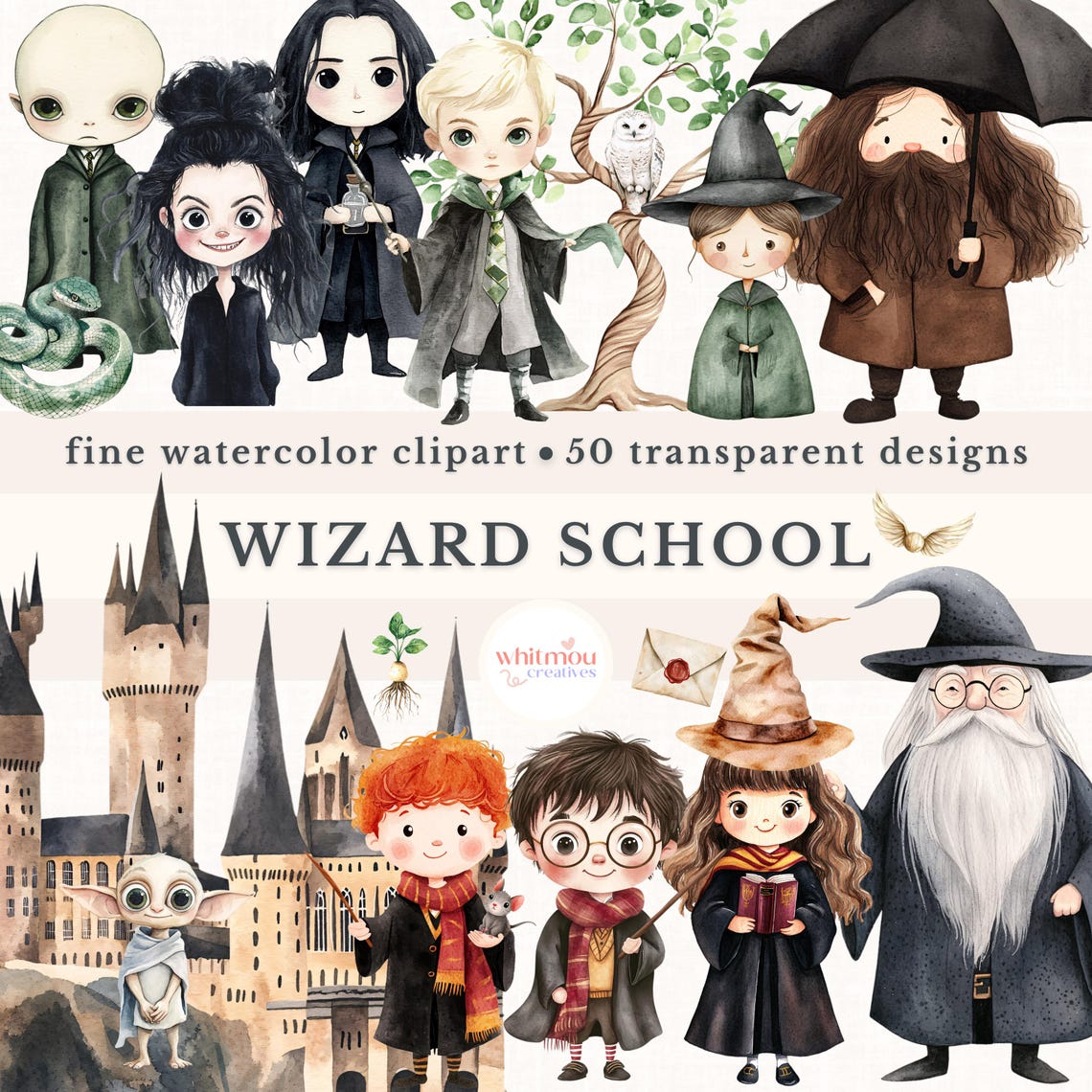 Watercolor Wizard School Clipart: Fantasy Magician Set (digital ...