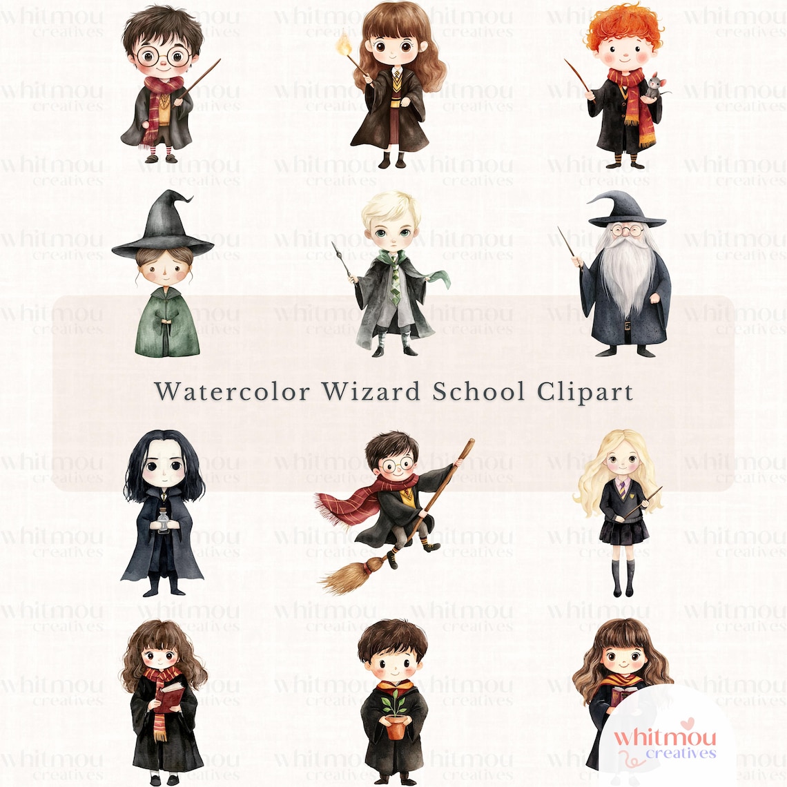 Watercolor Wizard School Clipart: Fantasy Magician Set (digital ...