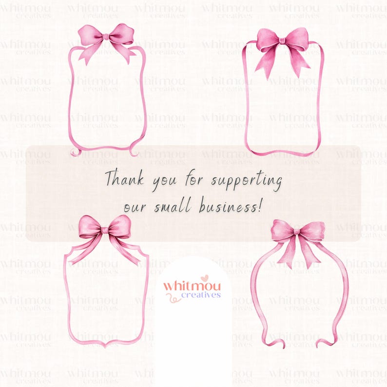 Watercolor Coquette Ribbon Frames Clipart Bundle Commercial Use Pink ...